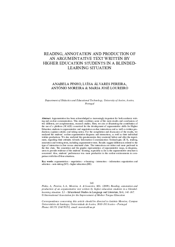 (PDF) Reading, annotation and production of an argumentative text ...