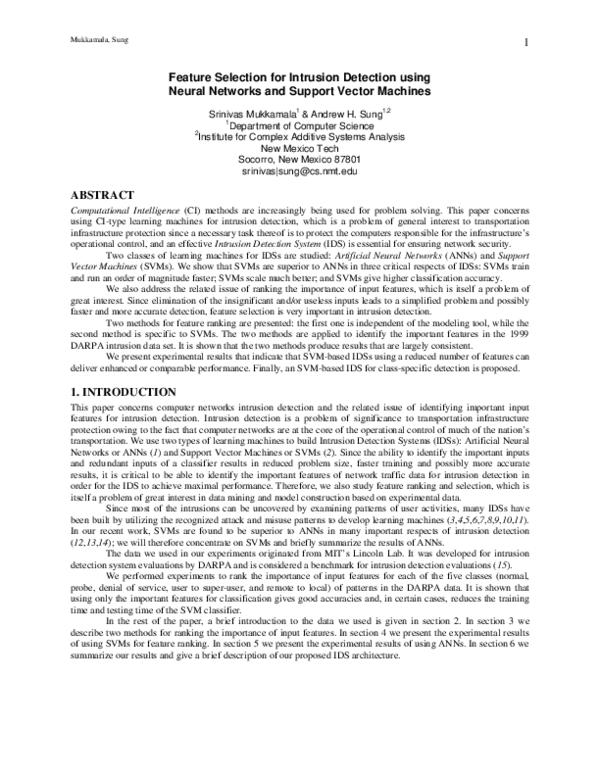 Pdf Sung 1 Feature Selection For Intrusion Detection Using Neural