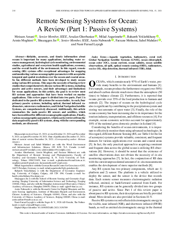 (PDF) Remote Sensing Systems for Ocean: A Review (Part 1: Passive Systems) | farzane mohseni ...