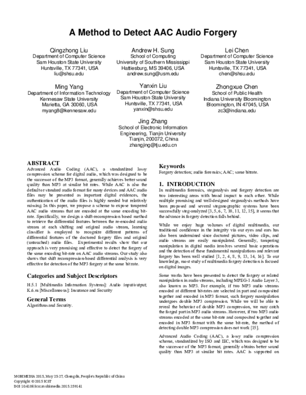 (PDF) A Method to Detect AAC Audio Forgery
