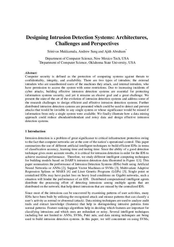 (PDF) Designing Intrusion Detection Systems: Architectures, Challenges and Perspectives