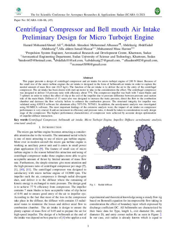 (PDF) Centrifugal Compressor and Bell mouth Air Intake Preliminary Design for Micro Turbojet Engine