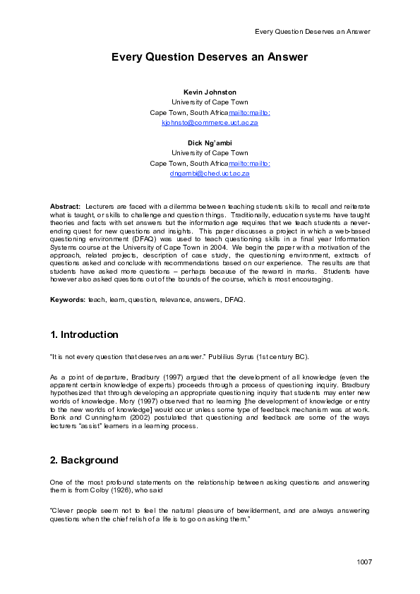 (PDF) Every Question Deserves an Answer Every Question Deserves an Answer