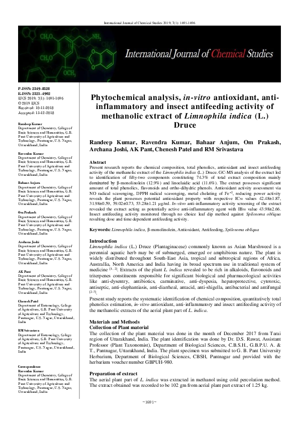 (PDF) Antioxidant and Antifeeding Activity of Limnophila