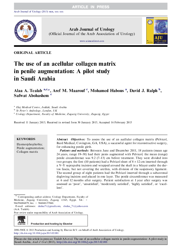 (PDF) The use of an acellular collagen matrix in penile augmentation: A ...