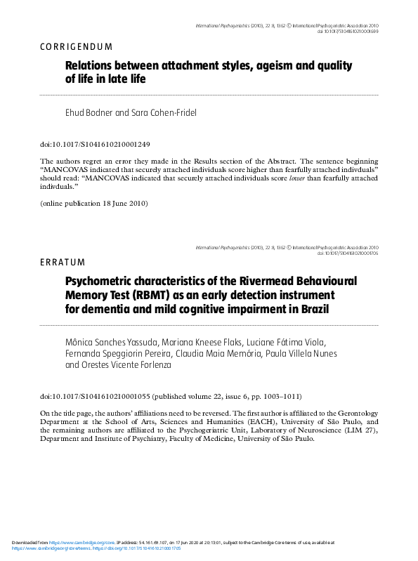 (PDF) Psychometric Characteristics of the Rivermead Behavioural Memory ...