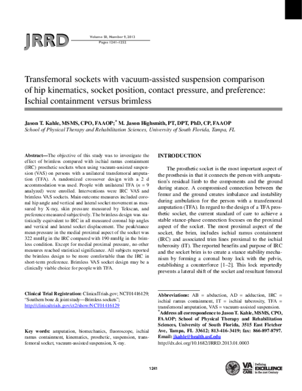 (PDF) Transfemoral sockets with vacuum-assisted suspension comparison ...