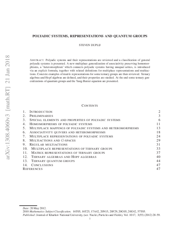 (PDF) Polyadic systems, representations and quantum groups