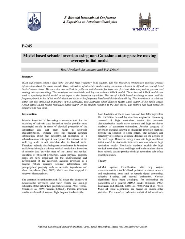 (PDF) Model based seismic inversion using non-Gaussian autoregressive ...