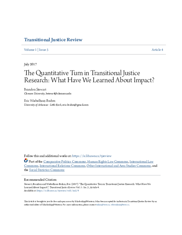 (PDF) The Quantitative Turn in Transitional Justice Research: What Have ...