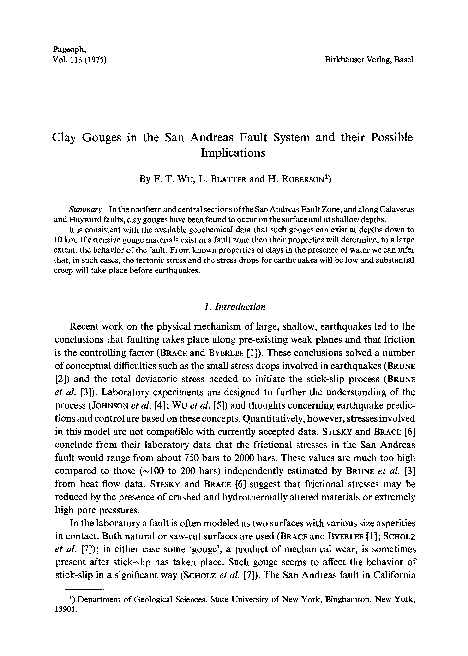 (PDF) Clay gouges in the San Andreas fault system and their possible ...