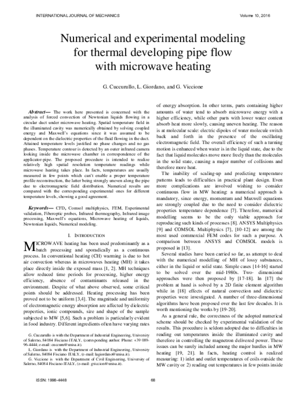 (PDF) Numerical and experimental modeling for thermal developing pipe flow with microwave heating