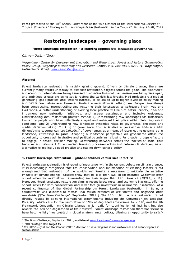 (PDF) Restoring landscapes – governing place Forest landscape ...