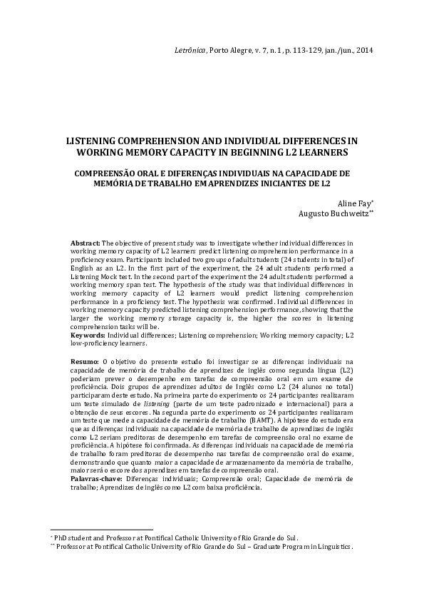 (PDF) Listening Comprehension and Individual Differences in Working Memory Capacity in Beginning ...