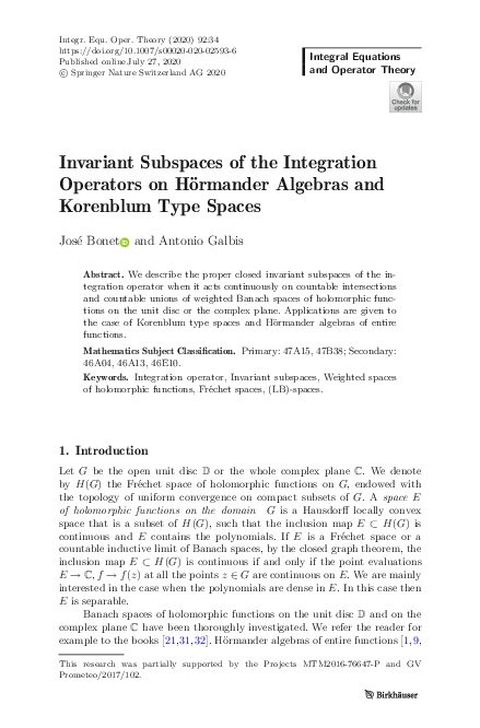 (PDF) Invariant Subspaces of the Integration Operators on Hörmander Algebras and Korenblum Type ...