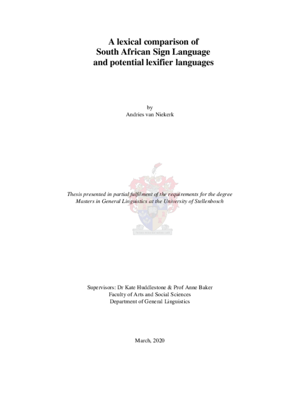 (PDF) A lexical comparison of South African sign language and potential ...