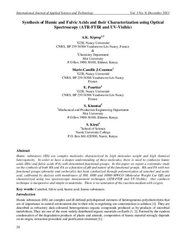 (PDF) Synthesis of humic and fulvic acids and their characterization ...