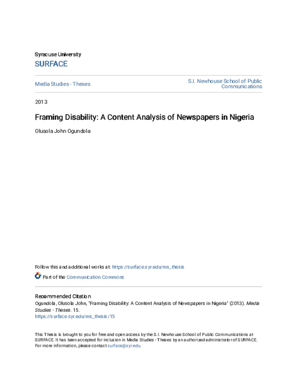 (PDF) Framing Disability: A Content Analysis of Newspapers in Nigeria