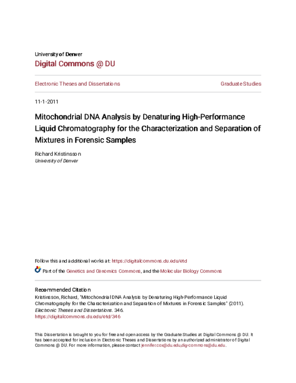 (PDF) Mitochondrial DNA analysis by denaturing high-performance liquid ...