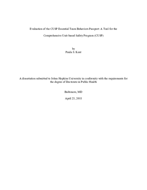 (PDF) Evaluation of the CUSP Essential Team Behaviors Passport: A Tool ...