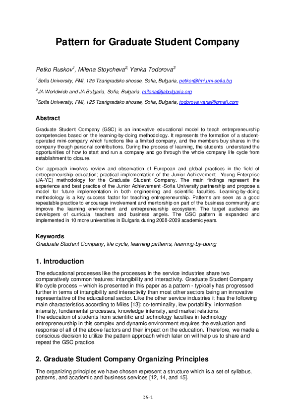 (PDF) Pattern for Graduate Student Company Life Cycle