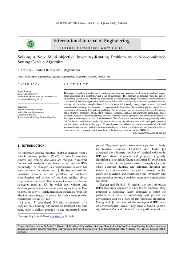 (PDF) Solving a New Multi-objective Inventory-Routing Problem by a Non ...
