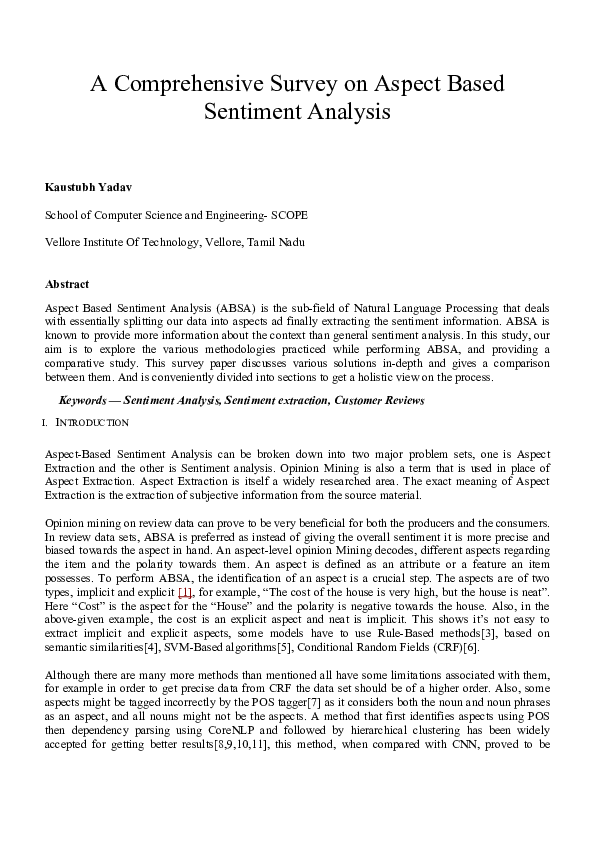 (PDF) A Comprehensive Survey on Aspect Based Sentiment Analysis
