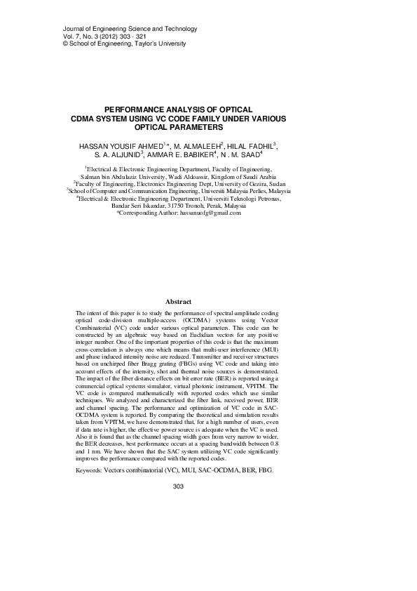 (PDF) Performance Analysis of Optical Cdma System Using VC Code Family Under Various Optical ...