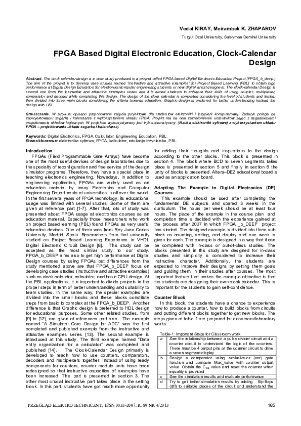 (PDF) FPGA Based Digital Electronic Education, Clock-Calendar Design