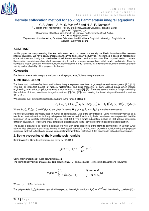(PDF) Hermite collocation method for solving Hammerstein integral ...