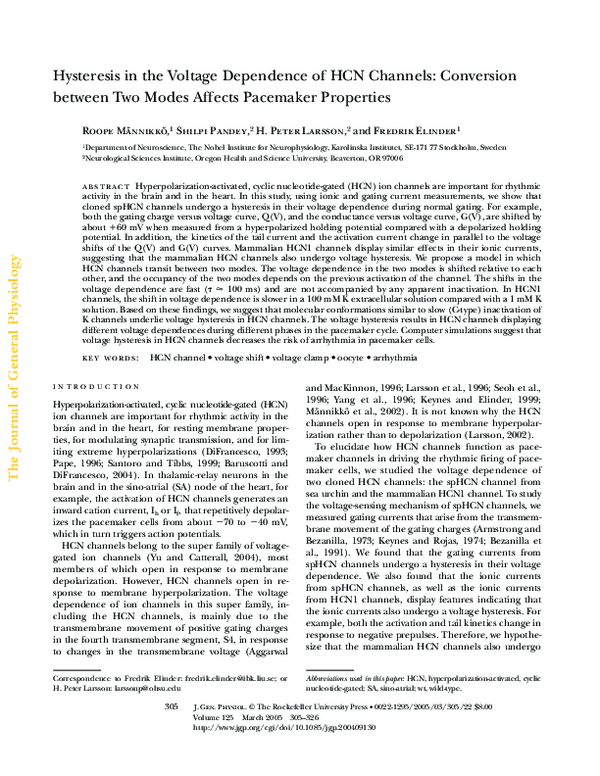 (PDF) Hysteresis in the Voltage Dependence of HCN Channels: Conversion ...