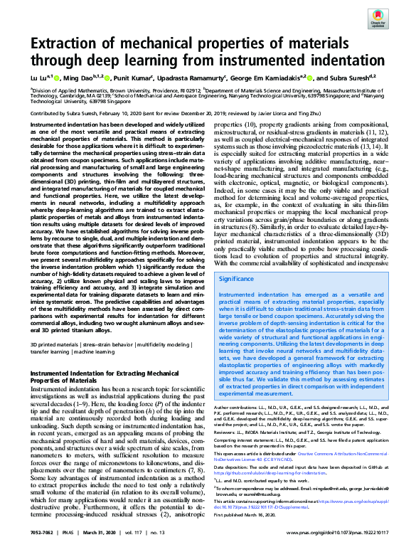 (PDF) Extraction of mechanical properties of materials through deep learning from instrumented ...