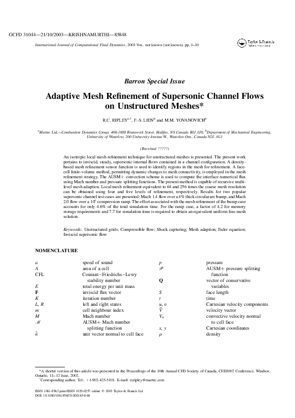 (PDF) Adaptive Mesh Refinement of Supersonic Channel Flows on Unstructured Meshes