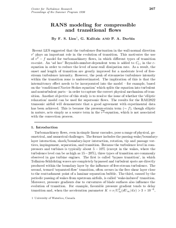 (PDF) RANS modeling for compressible and transitional flows