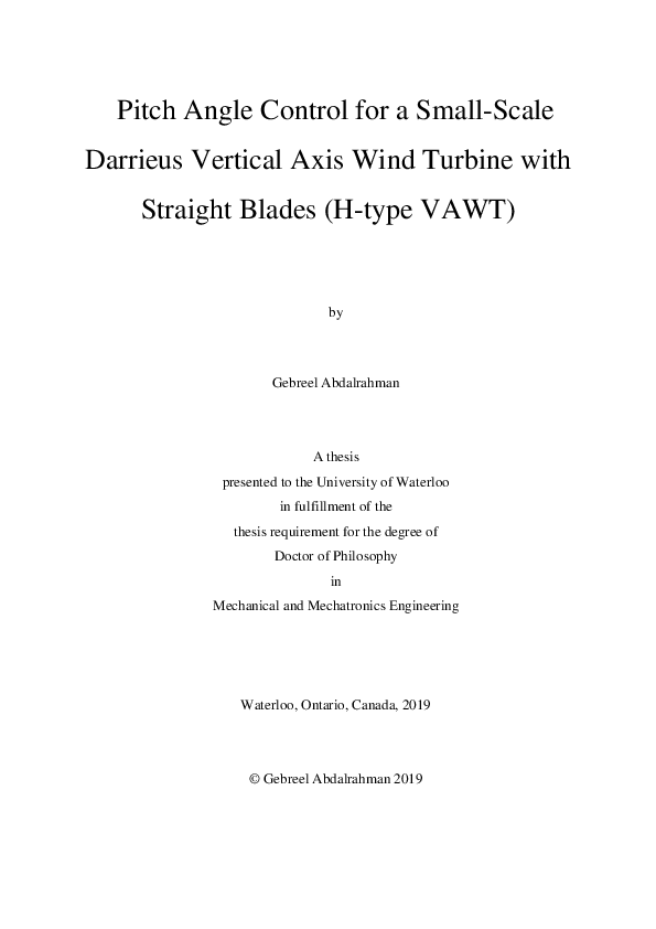 (PDF) Pitch angle control for a small-scale Darrieus vertical axis wind turbine with straight ...