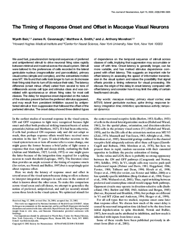 (PDF) The timing of response onset and offset in macaque visual neurons