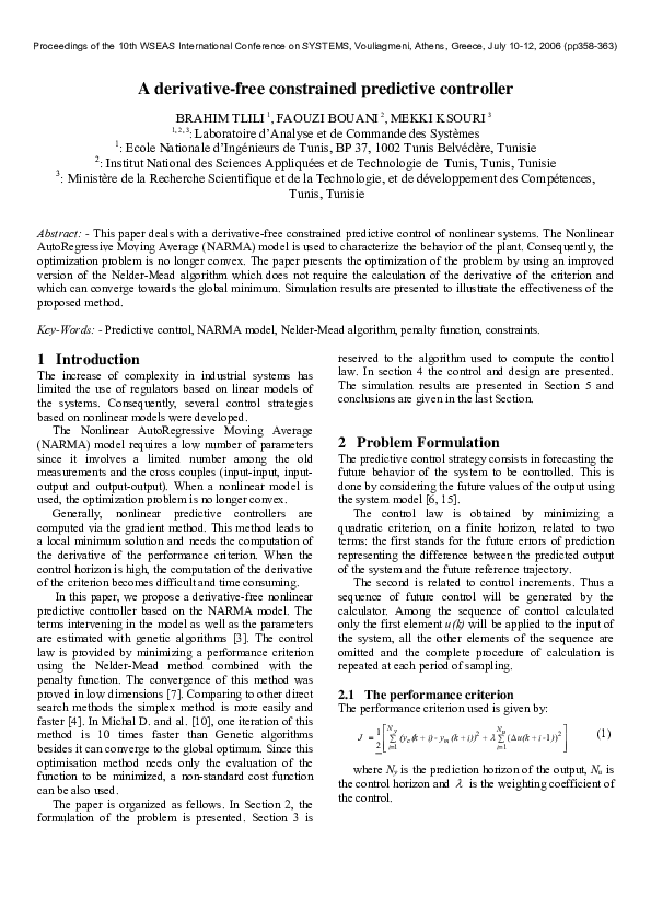 (PDF) A derivative-free constrained predictive controller