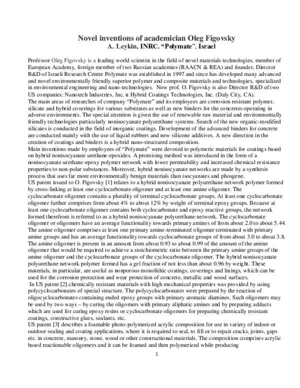 (PDF) Novel inventions of academician Oleg Figovsky