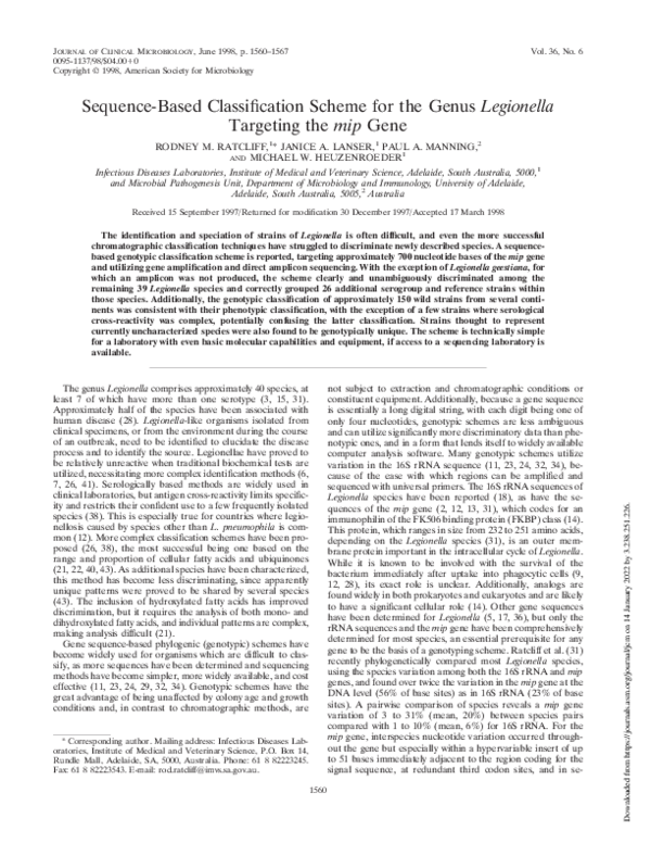 (PDF) Sequence-Based Classification Scheme for the Genus Legionella ...