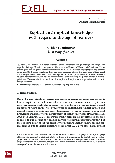 (PDF) Explicit and implicit knowledge with regard to the age of learners