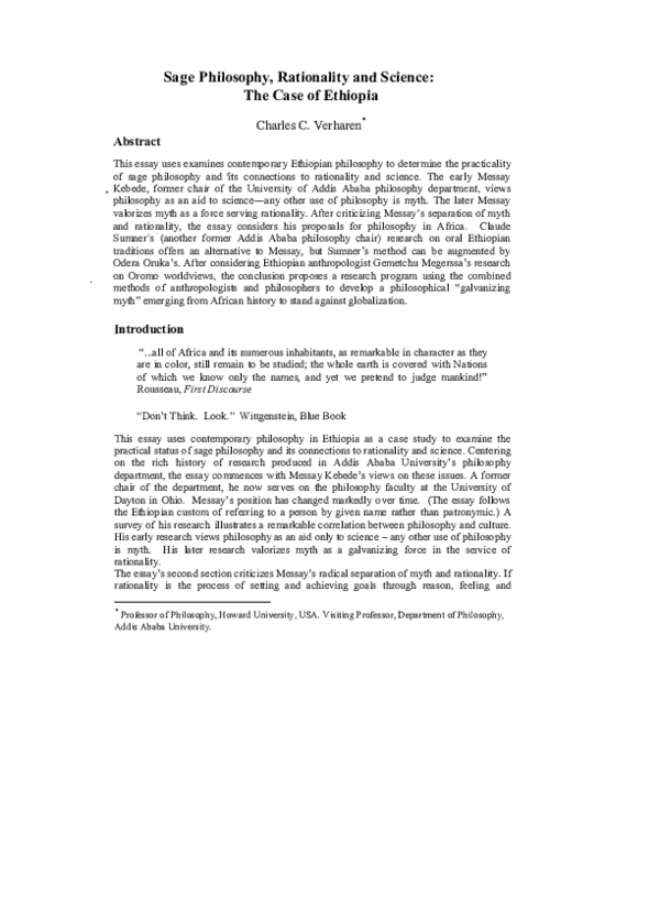 (PDF) Sage philosophy, rationality and science: the case of Ethiopia