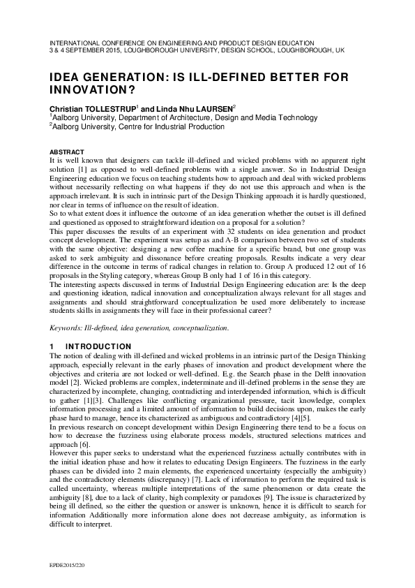 (PDF) Idea generation: Is ill-defined better for innovation? | Linda ...