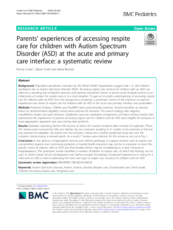 (PDF) Parents’ experiences of accessing respite care for children with ...