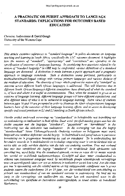 (PDF) A Pragmatic or Purist Approach to Language Standards ...