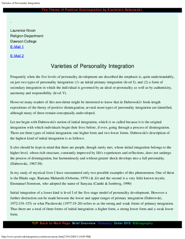 (PDF) Varieties of Personality Integration