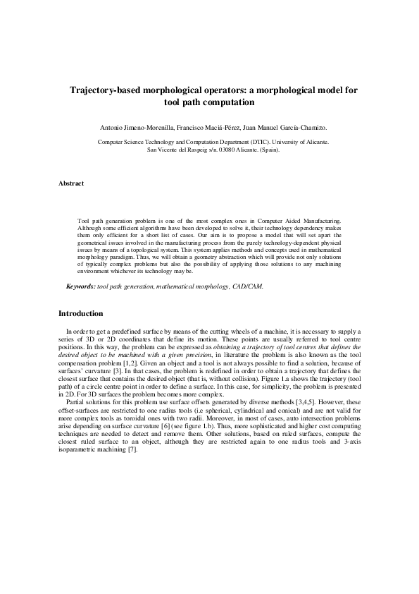 Pdf Trajectory Based Morphological Operators A Morphological Model For Tool Path Computation