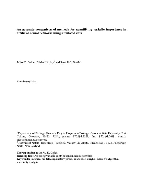 (PDF) An accurate comparison of methods for quantifying variable importance in artificial neural ...