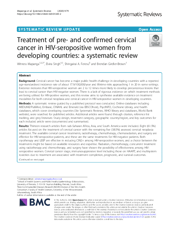 (PDF) Treatment of pre- and confirmed cervical cancer in HIV ...