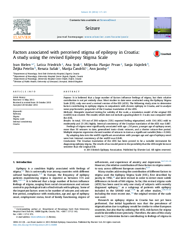 (PDF) Factors associated with perceived stigma of epilepsy in Croatia ...