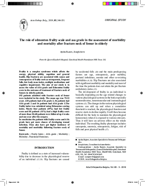 (PDF) The role of edmonton frailty scale and asa grade in the ...